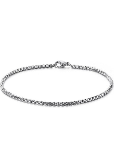 The Collection Gümüş Renk Ince Unisex Örme Çelik Zincir Bileklik The Collection Gümüş Renk Ince Unisex Örme Çelik Zincir Bileklik