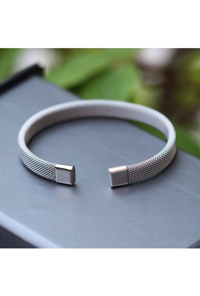 The Collection Hasır Örme Gümüş Çelik Bileklik The Collection Hasır Örme Gümüş Çelik Bileklik
