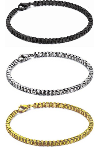 The Collection 3'lü Küp Model Spor Çelik Bileklik Set