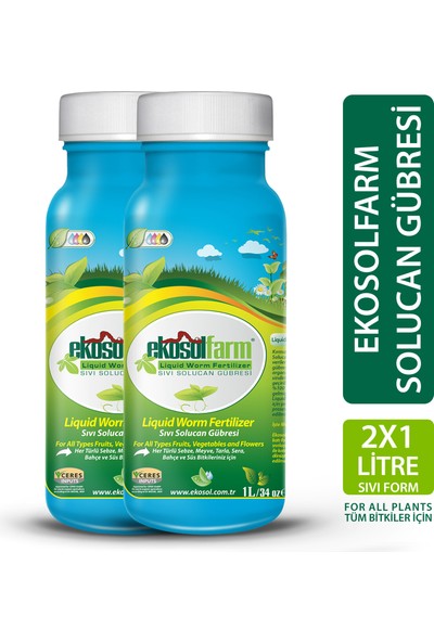 Ekosolfarm Organik Sıvı Solucan Gübresi 2 x 1 Litre Konsantre Organik Sıvı Yaprak Gübre