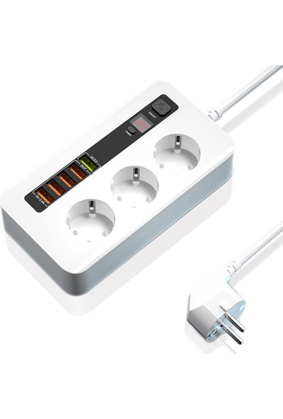 Shaza 2500W 2 Metre Uzatma Kablo 3 Ac 4 USB 1 Quick Charge Girişli Akım Koruma ve Zamanlayıcı Shaza 2500W 2 Metre Uzatma Kablo 3 Ac 4 USB 1 Quick Charge Girişli Akım Koruma ve Zamanlayıcı