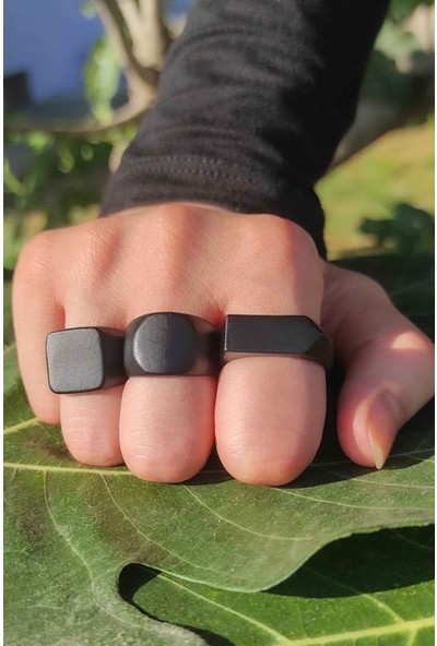 The Collection Erkek Mat Siyah Ayarlanabilir 3 'lü Yüzük Set