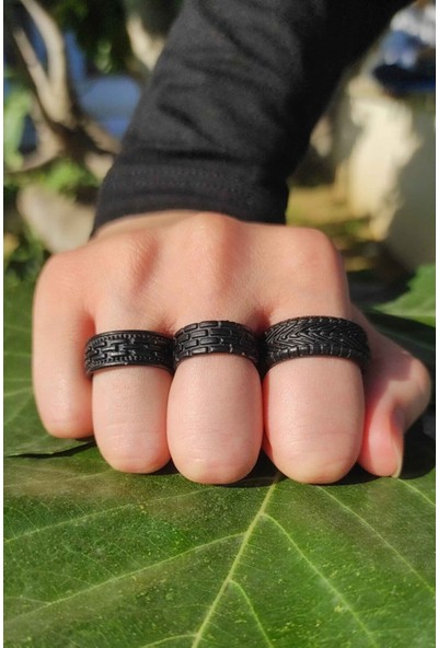 The Collection Erkek Mat Siyah Ayarlanabilir 3 'lü Yüzük Set