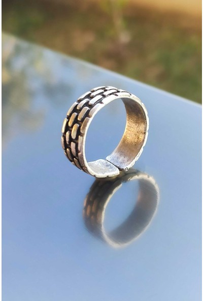 The Collection Gümüş Kaplama Duvar Desenli Ayarlanabilir Yüzük