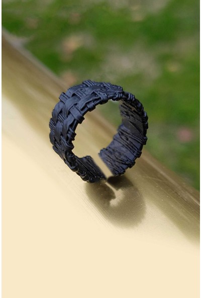 The Collection Hasır Model Ayarlanabilir Siyah Yüzük