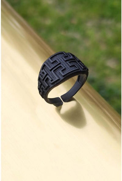 The Collection Labirent Model Ayarlanabilir Siyah Yüzük
