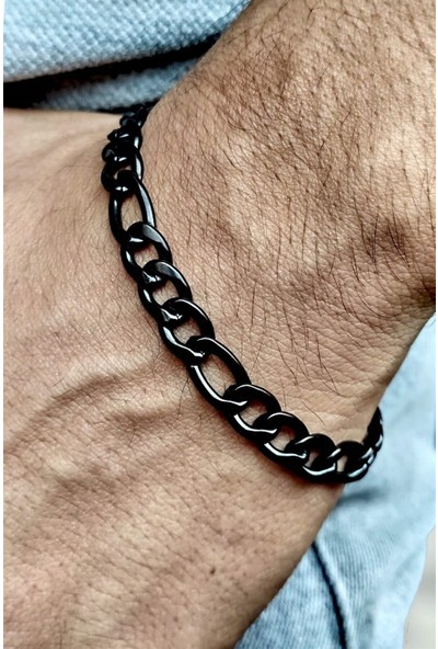 The Collection Erkek Siyah Figaro Çelik Bileklik