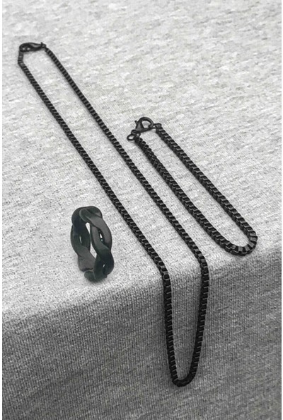 The Collection Sarmalı Halka Şekilli Ayarlanabilir Siyah Yüzük Küp Bileklik ve Kolye Set The Collection Sarmalı Halka Şekilli Ayarlanabilir Siyah Yüzük Küp Bileklik ve Kolye Set