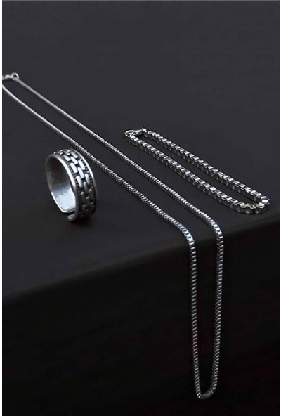 The Collection Çizgi Desen Ayarlanabilir Gümüş Kaplama Yüzük Küp Bileklik ve Kolye Set The Collection Çizgi Desen Ayarlanabilir Gümüş Kaplama Yüzük Küp Bileklik ve Kolye Set