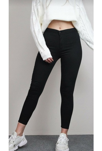 HMZ Kadın Dar Paça Likralı Keten Siyah Okul Pantolonu HMZ Kadın Dar Paça Likralı Keten Siyah Okul Pantolonu