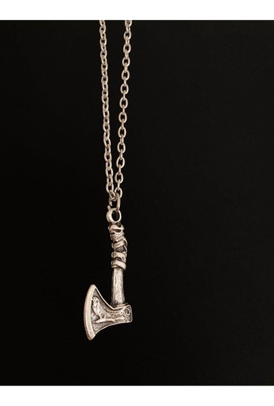 Safran Viking Balta Antik Eskitme Gümüş Kaplama Kolye Safran Viking Balta Antik Eskitme Gümüş Kaplama Kolye