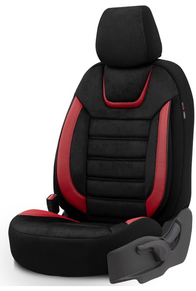 Otom Iconic Design Airbag Dikişli Ekstra Destekli Oto Koltuk Kılıfı Özel Süet Kumaş Siyah - Kırmızı Otom Iconic Design Airbag Dikişli Ekstra Destekli Oto Koltuk Kılıfı Özel Süet Kumaş Siyah - Kırmızı