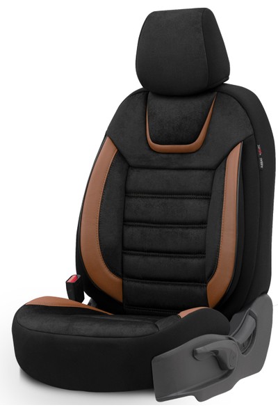 Otom Iconic Design Airbag Dikişli Ekstra Destekli Oto Koltuk Kılıfı Özel Süet Kumaş Siyah - Taba Otom Iconic Design Airbag Dikişli Ekstra Destekli Oto Koltuk Kılıfı Özel Süet Kumaş Siyah - Taba