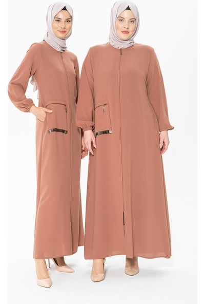 Beyza Metal Boncuk Detaylı Tarçın Ferace 3323