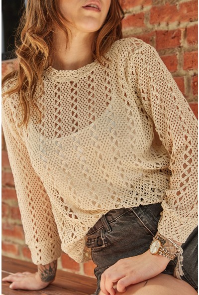 Xhan Krem Örglü Bluz 9YXK2-41136-22