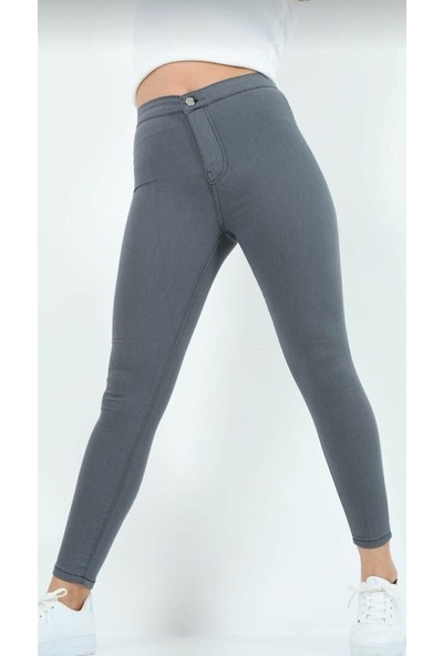HMZ Kadın Dar Paça Likralı Keten Gri Okul Pantolonu HMZ Kadın Dar Paça Likralı Keten Gri Okul Pantolonu