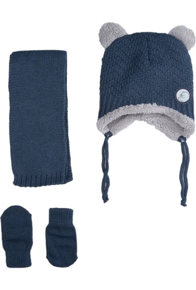 Kitti 0-18 Ay Erkek Bebek Atkı Bere Eldiven Seti