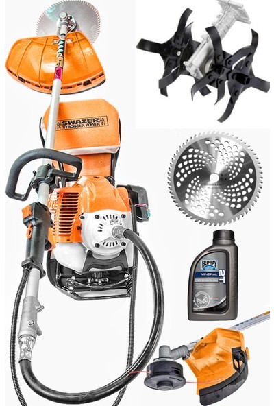 Swazer Sırt Tipi Benzinli Motorlu Tırpan Biçme Makinesi + Maske+ Çapa Aparatı Swazer Sırt Tipi Benzinli Motorlu Tırpan Biçme Makinesi + Maske+ Çapa Aparatı