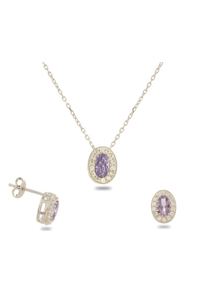 Vizyon925 Kadın 925 Ayar Gümüş Ayar Kolye Sallantılı Küpe Set