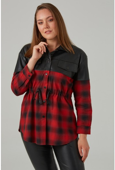 Ghada Büyük Beden Siyah Üst Derili Alt Ekose Gömlek Ghada Büyük Beden Siyah Üst Derili Alt Ekose Gömlek