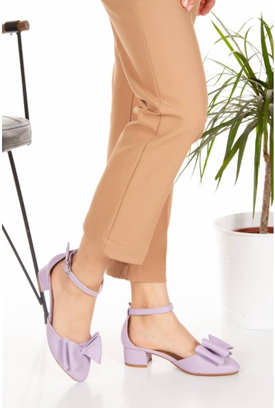 Mitto Kadın Lila Kısa Topuklu Fiyonklu Ayakkabı