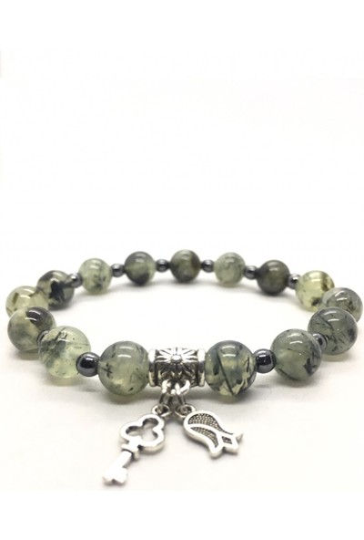 Kamus Prehnit (Prinayt) & Hematit Doğal Taş Bayan Bileklik