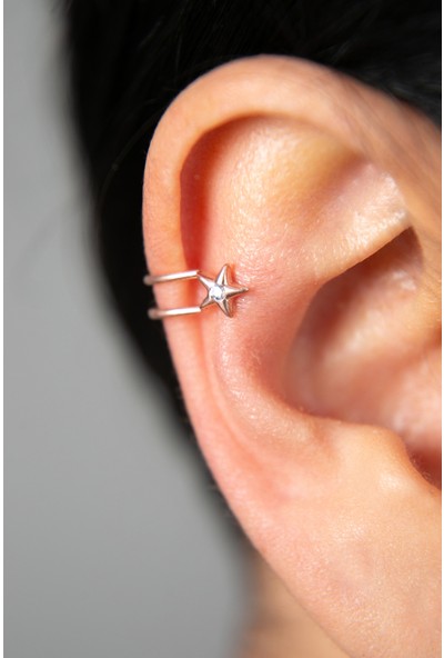 Elika Silver Kadın Yıldız Model 925 Ayar Gümüş Kıkırdak Küpe