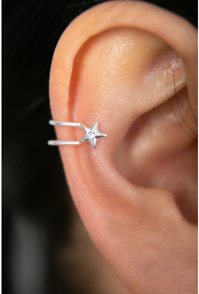 Elika Silver Kadın Yıldız Model 925 Ayar Gümüş Kıkırdak Küpe