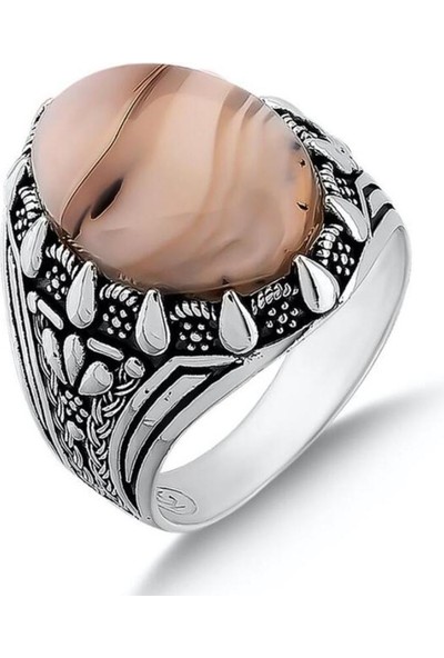 Candie Silver Beyaz Dalgalı Yemen Akiği Taşlı 925 Ayar Gümüş Yüzük Candie Silver Beyaz Dalgalı Yemen Akiği Taşlı 925 Ayar Gümüş Yüzük