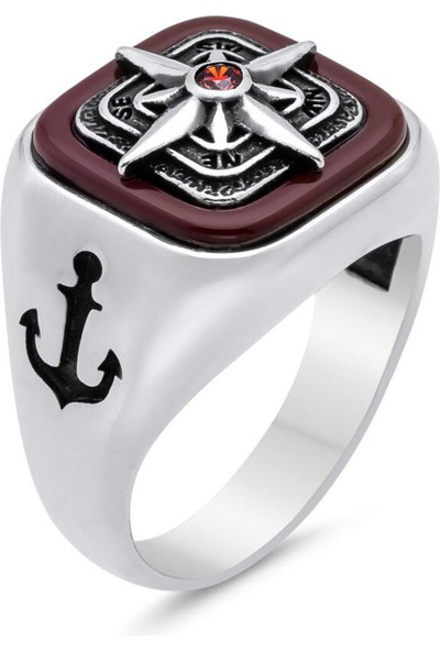 Candie Silver Kırmızı Mini Taşlı Çapa Desenli Kuzey Yıldızı Pusula 925 Ayar Gümüş Yüzük Candie Silver Kırmızı Mini Taşlı Çapa Desenli Kuzey Yıldızı Pusula 925 Ayar Gümüş Yüzük