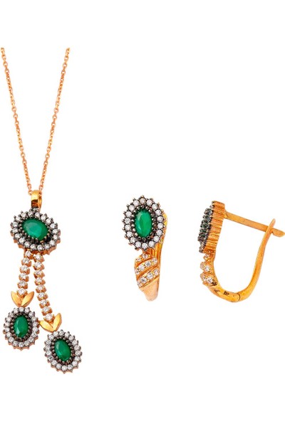 Label Dilruba Kolye & Küpeli Rose Altın Set