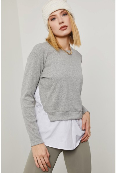 Xhan Gri Eteği Dokuma Sweatshirt 2KXK2-45807-03 Xhan Gri Eteği Dokuma Sweatshirt 2KXK2-45807-03