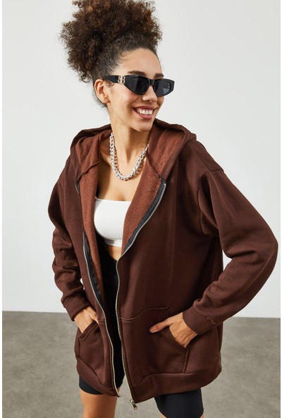 Xhan Acı Kahve Kapüşonlü Polar Sweathirt 2KXK8-45823-18