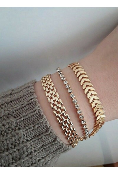 Bers Aksesuar Balık Sırtı Su Yolu Sarmal 3'lü Bileklik Kombini