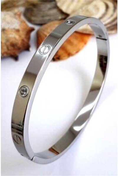 Bers Aksesuar Cartier Taşlı Çelik Gümüş Bileklik
