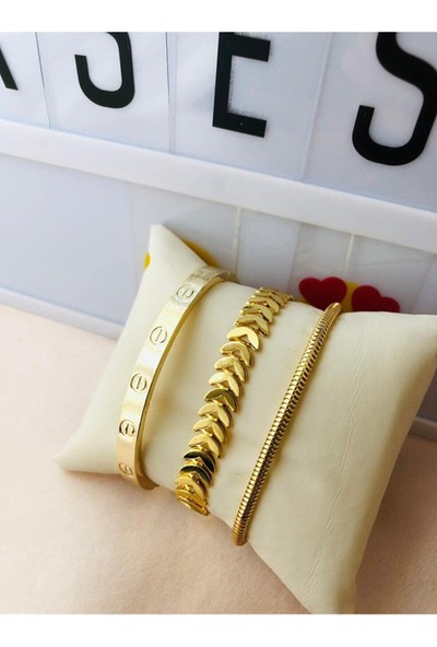 Bers Aksesuar Üçlü Kombin Vip Bileklik Gold Bers Aksesuar Üçlü Kombin Vip Bileklik Gold