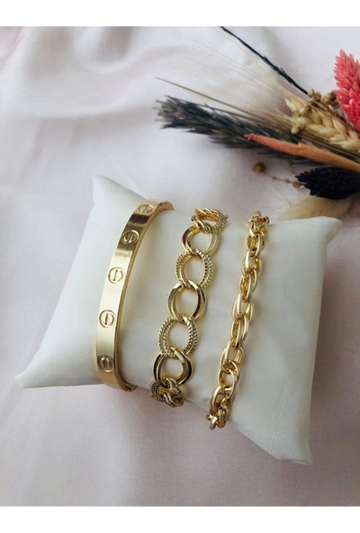 Bers Aksesuar Üçlü Kombin Vip Bileklik Gold