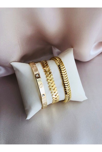 Bers Aksesuar Üçlü Kombin Vip Bileklik Gold
