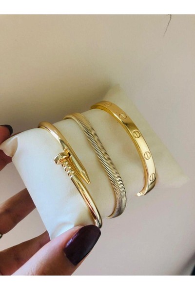 Bers Aksesuar Kadın Üçlü Kombin Vip Bileklik Gold