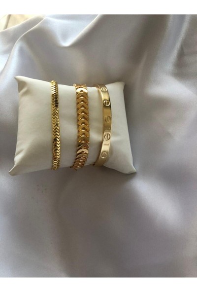 Bers Aksesuar Kadın Üçlü Kombin Bileklik Gold