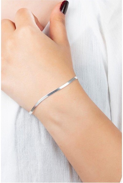 Bers Aksesuar Yassı Gümüş Renk Bileklik