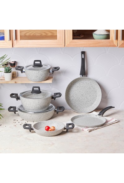 Emsan Rich Light Grey 9 Parça Granit Tencere Seti Emsan Rich Light Grey 9 Parça Granit Tencere Seti