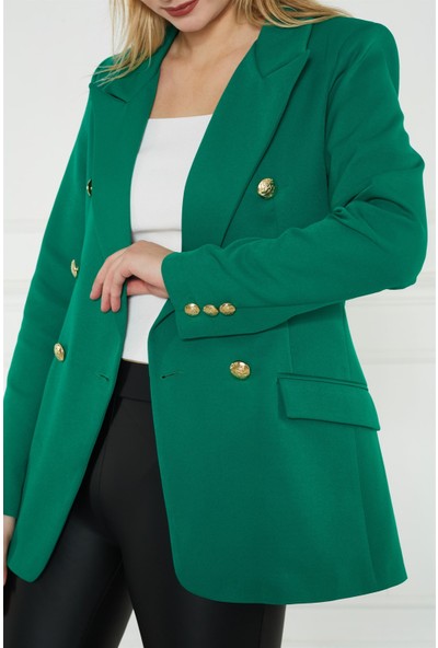 Seda Fidan Butik Gold Düğmeli Blazer Ceket Yeşil Seda Fidan Butik Gold Düğmeli Blazer Ceket Yeşil