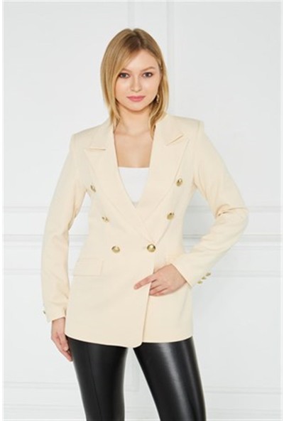 Seda Fidan Butik Gold Düğmeli Blazer Ceket Krem