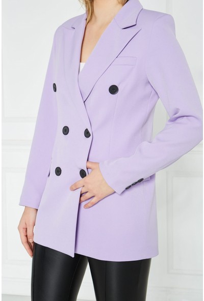 Seda Fidan Butik Atlas Kruvaze Blazer Ceket Lila Seda Fidan Butik Atlas Kruvaze Blazer Ceket Lila