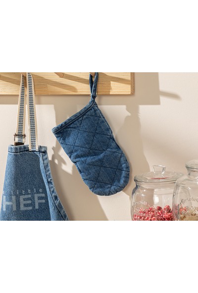 English Home The Little Chef Pamuk Çocuk Fırın Eldıvenı 21X11 cm Mavi