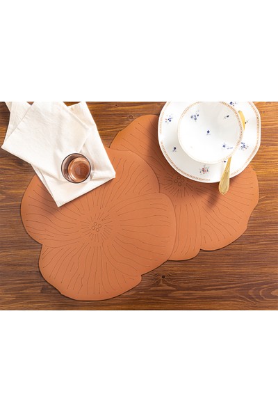 English Home Flowery Suni Deri 2'li Amerikan Servis 40 cm Taba