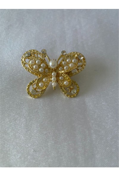 Hediyem Evime Kelebek Incili Parlak Taşlı Broş Altın Renk Hediyem Evime Kelebek Incili Parlak Taşlı Broş Altın Renk