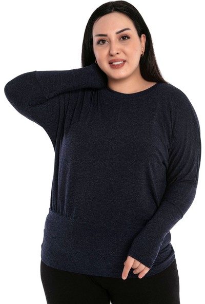 Disentis Modest Büyük Beden Yuvarlak Yaka Yarasa Kollu Eteği Geniş Bantlı Lacivert Bluz Disentis Modest Büyük Beden Yuvarlak Yaka Yarasa Kollu Eteği Geniş Bantlı Lacivert Bluz
