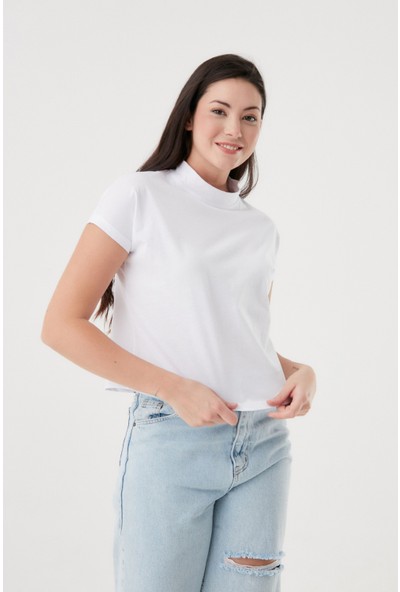 FullaModa Dik Yaka Basic Tişört FullaModa Dik Yaka Basic Tişört